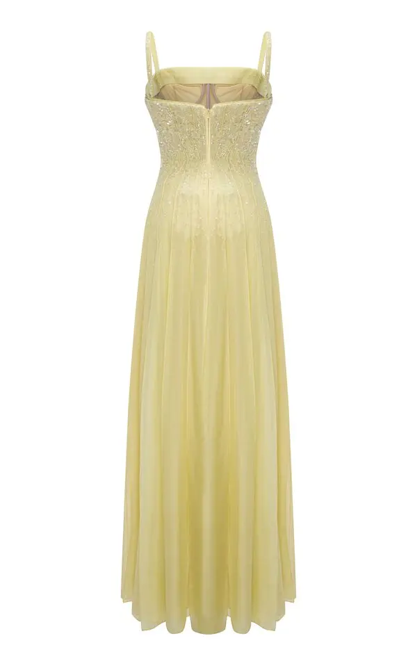 MARMAR HALIM Embroidered Silk Chiffon A-line Maxi Dress
