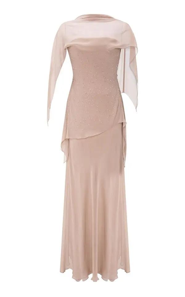 MARMAR HALIM Embroidered Silk Chiffon Off-the-shoulder Maxi Dress - Nude