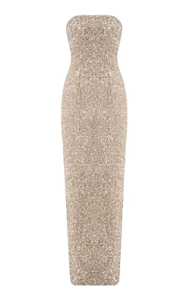 MARMAR HALIM Embroidered Strapless Maxi Dress - Nude