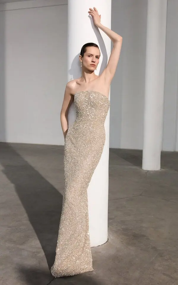 MARMAR HALIM Embroidered Strapless Maxi Dress - Nude
