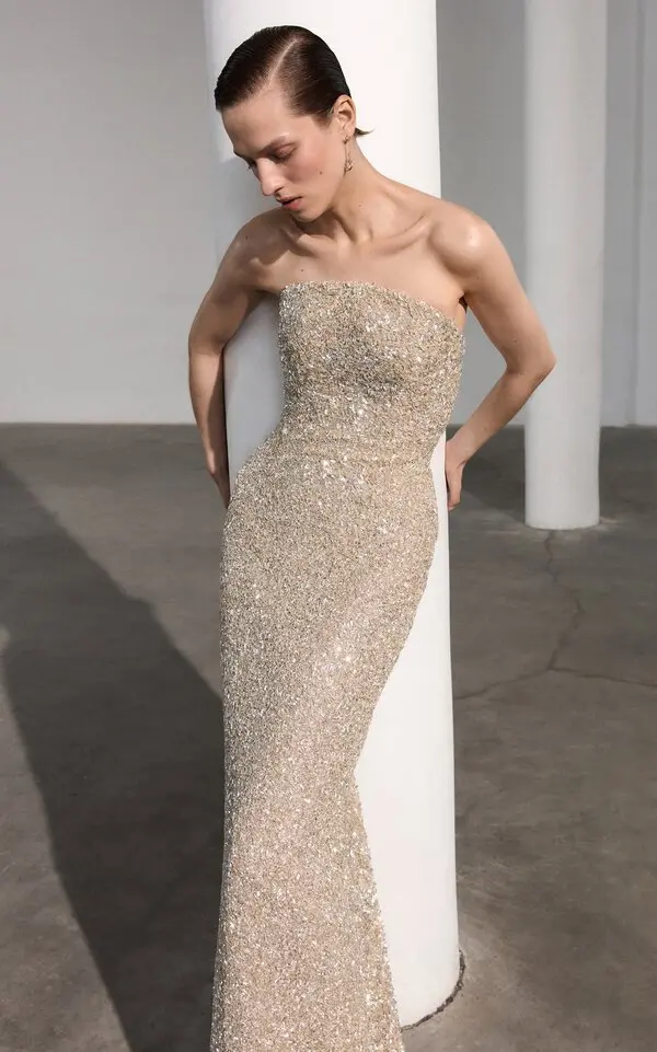MARMAR HALIM Embroidered Strapless Maxi Dress - Nude
