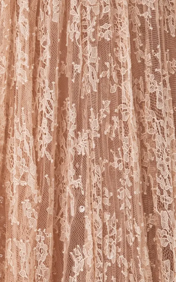 MARMAR HALIM Pleated Lace Mermaid Maxi Dress