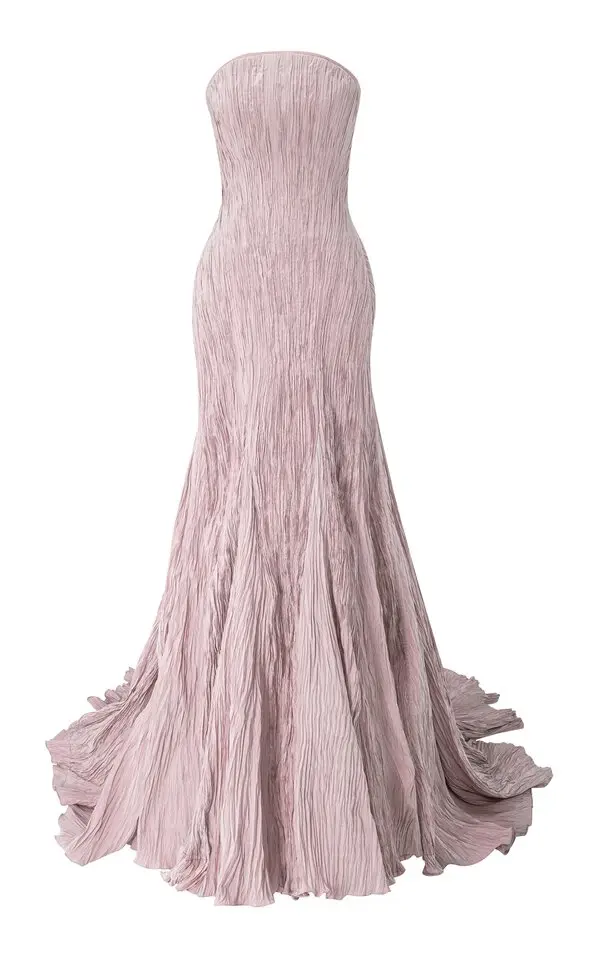 MARMAR HALIM Strapless Pleated Taffeta Mermaid Gown