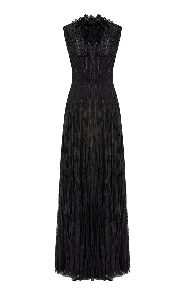 MARMAR HALIM High-neck Embroidered Lace Maxi Dress - Black