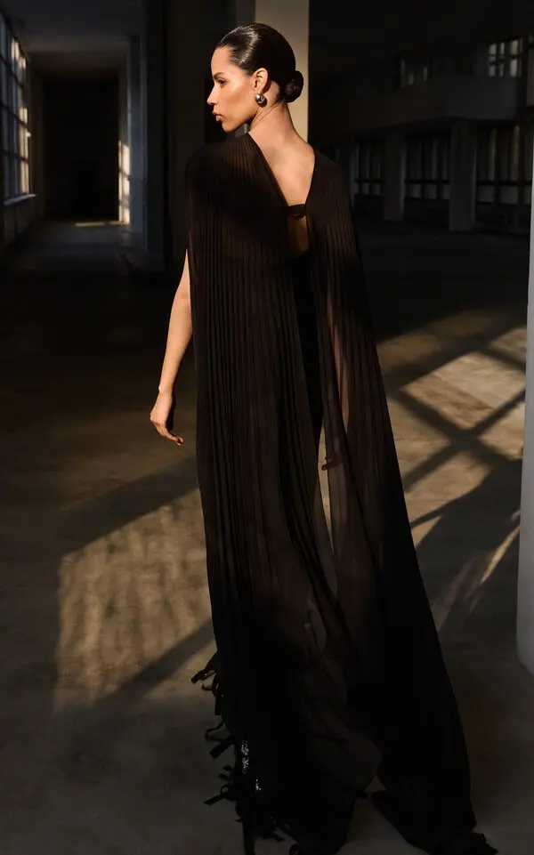MARMAR HALIM Pleated Chiffon Cape