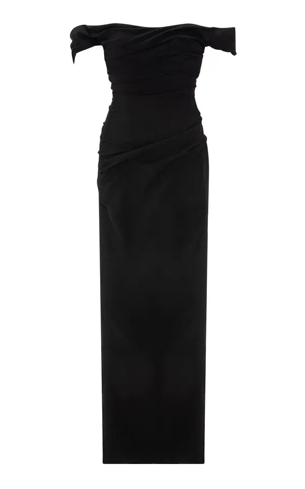 MARMAR HALIM Off-the-shoulder Draped Crepe Maxi Dress - Black