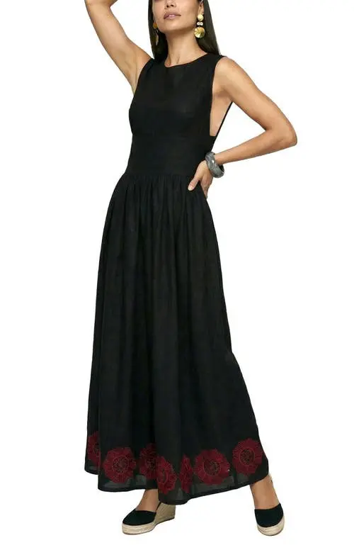 RAFFYA Vanessa Wide Leg Embroidered Jumpsuit - Black