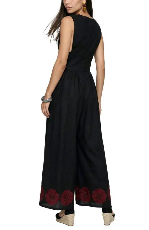 RAFFYA Vanessa Wide Leg Embroidered Jumpsuit