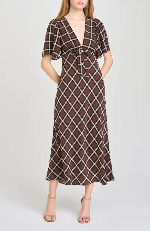 WAYF Jules Plaid Midi Dress - Brown Checker