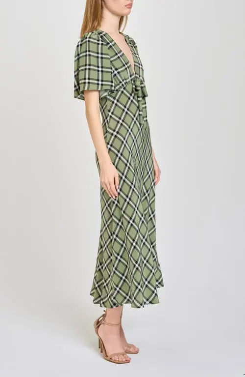 WAYF Jules Plaid Midi Dress - Olive Checker