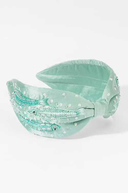 HAIR DRAMA CO Sardine Embroidered Knotted Headband