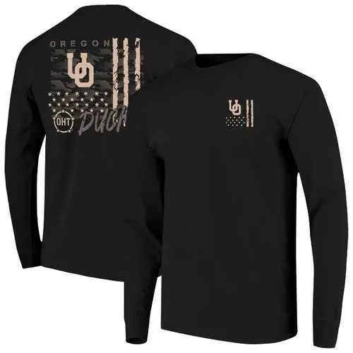 IMAGE ONE Oregon Ducks Oht Camo Overlay Comfort Colors Long Sleeve T-shirt - Black