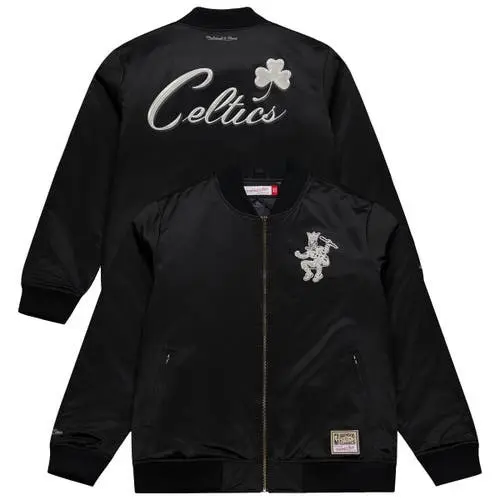 Mitchell & Ness Boston Celtics Chrome Satin Bomber Full-zip Jacket - Black
