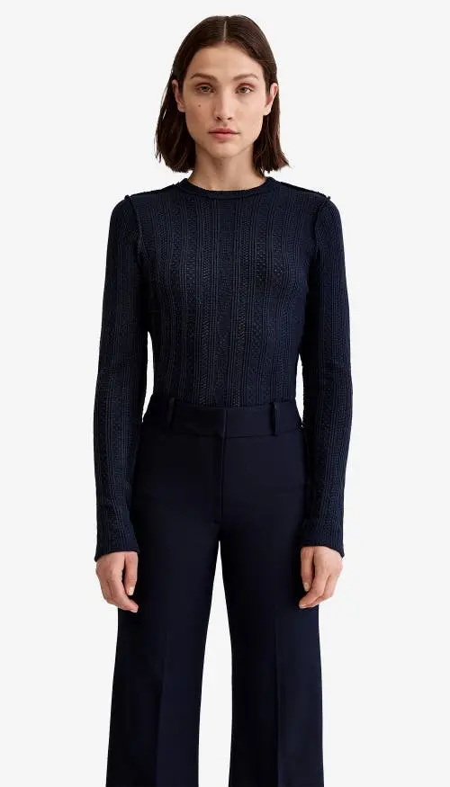 Smythe Pointelle Knit Crewneck - Navy