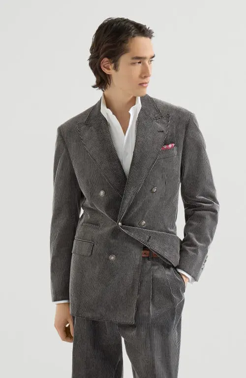 Brunello Cucinelli Frosted Cotton Corduroy One-and-a-half Breasted Tailor Blazer With Metal Buttons - Grey