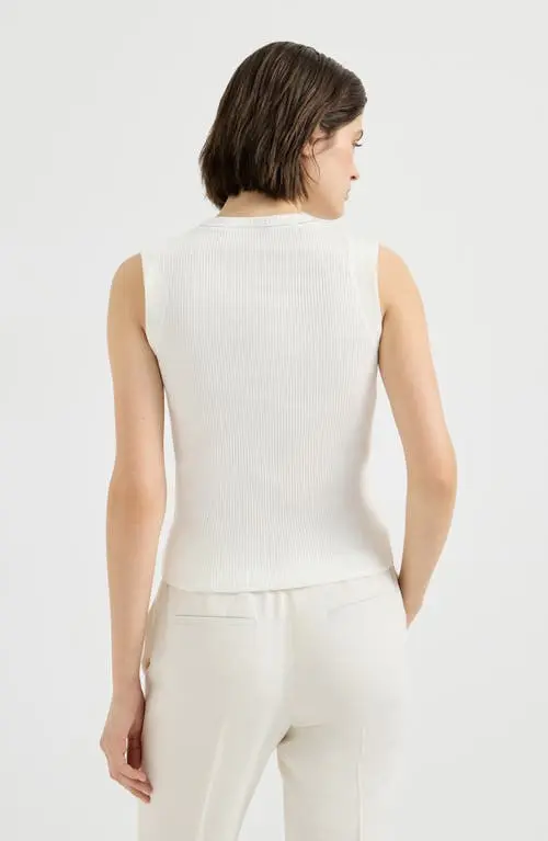 Brunello Cucinelli Ribbed Jersey Top With Monili Decoration - Ivory