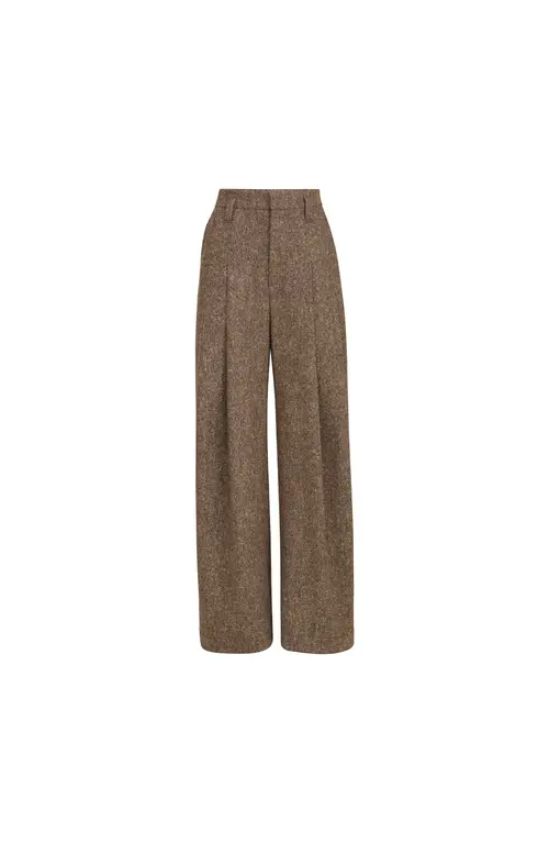 Brunello Cucinelli Virgin Wool Donegal Pleated Barrel Trousers With Monili - Light Brown