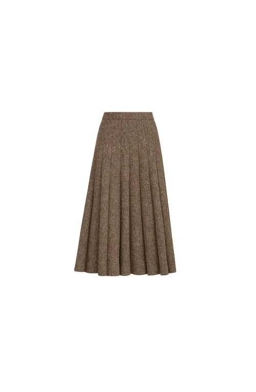 Brunello Cucinelli Virgin Wool Donegal Pleated Skirt