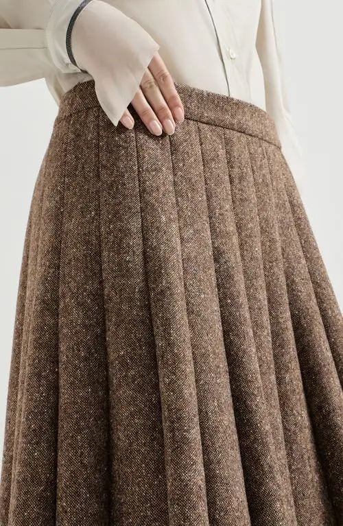 Brunello Cucinelli Virgin Wool Donegal Pleated Skirt