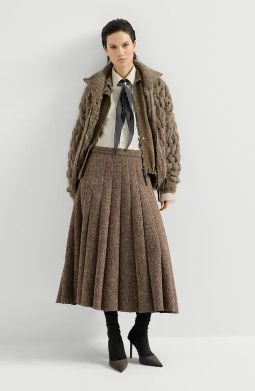 Brunello Cucinelli Virgin Wool Donegal Pleated Skirt