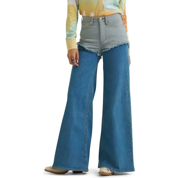 Wrangler Western High Waist Wide Leg Jeans - Classic Blue