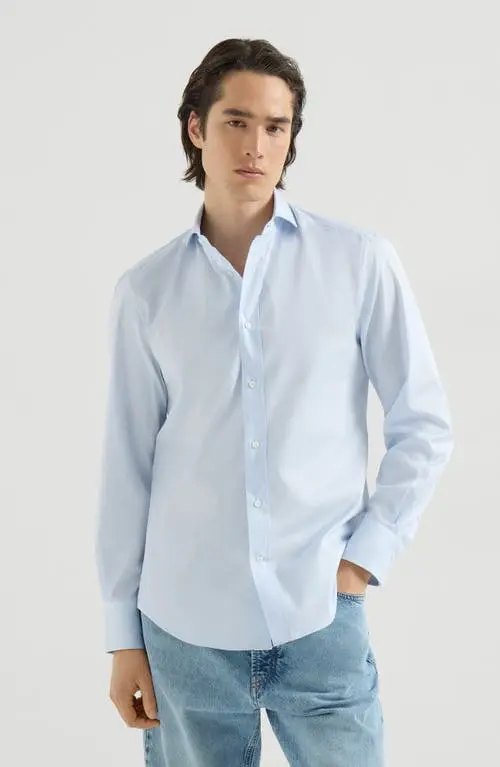 Brunello Cucinelli Twill Shirt With Spread Collar - Azure