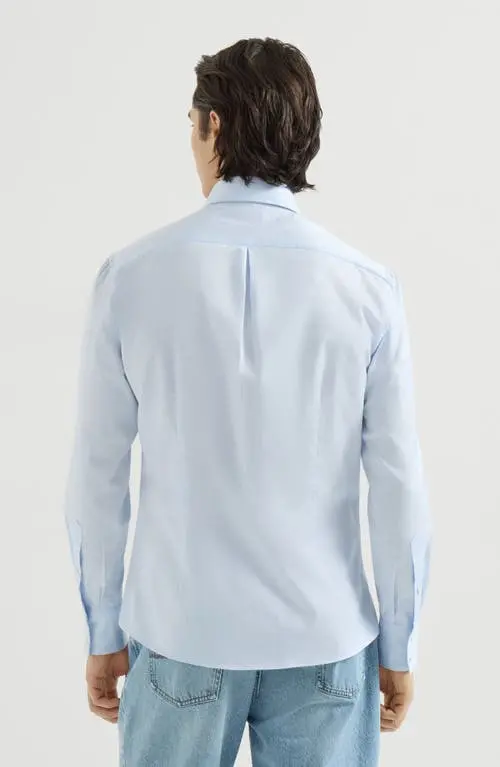 Brunello Cucinelli Twill Shirt With Spread Collar - Azure