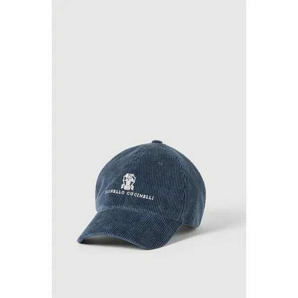 Brunello Cucinelli Comfort Cotton And Cashmere Corduroy Baseball Cap With Embroidered Logo - Blue