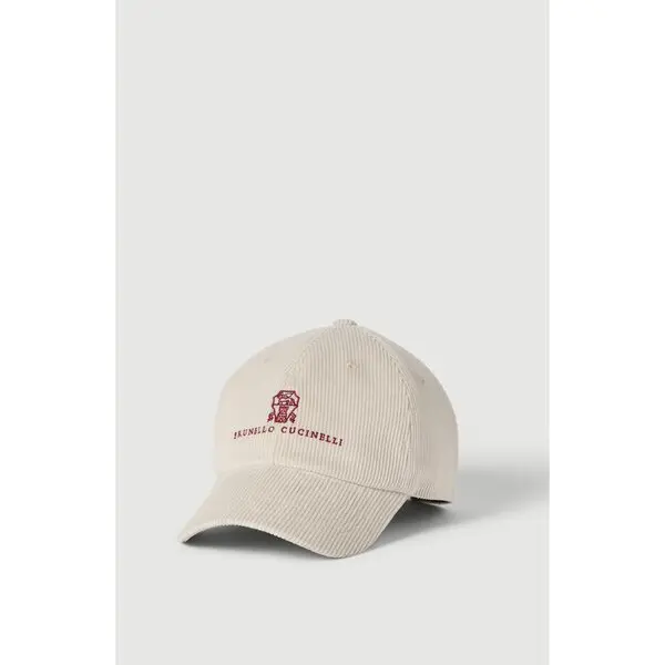 Brunello Cucinelli Comfort Cotton And Cashmere Corduroy Baseball Cap With Embroidered Logo - Ivory