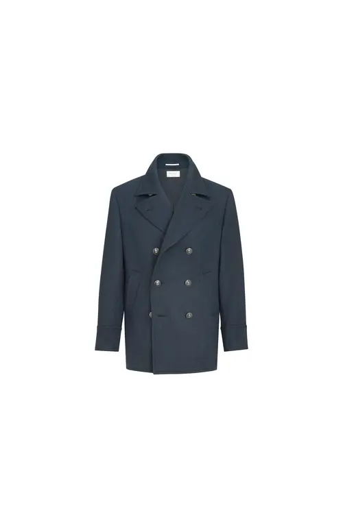 Brunello Cucinelli Wool And Cashmere Cavalry Pea Coat With Metal Buttons - Blue