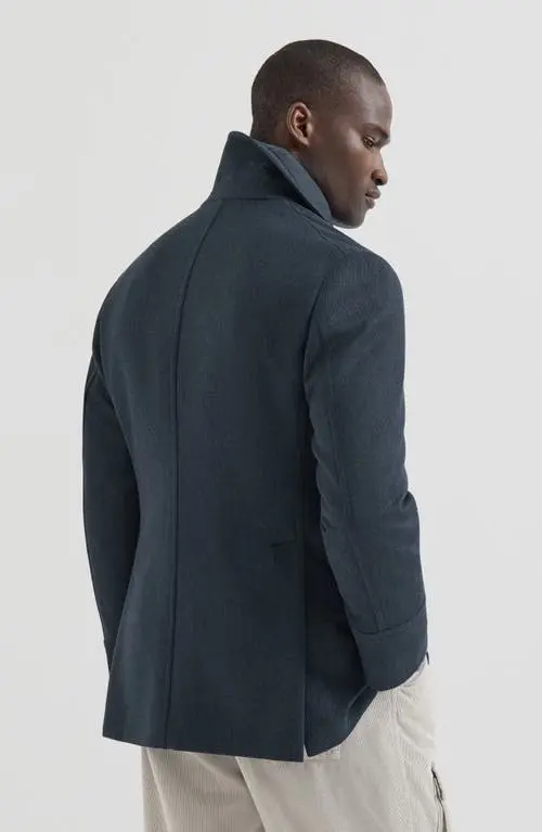 Brunello Cucinelli Wool And Cashmere Cavalry Pea Coat With Metal Buttons - Blue