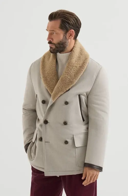 Brunello Cucinelli Wool And Cashmere Cavalry Coat With Thermore® Padding And Shearling Collar - Grey