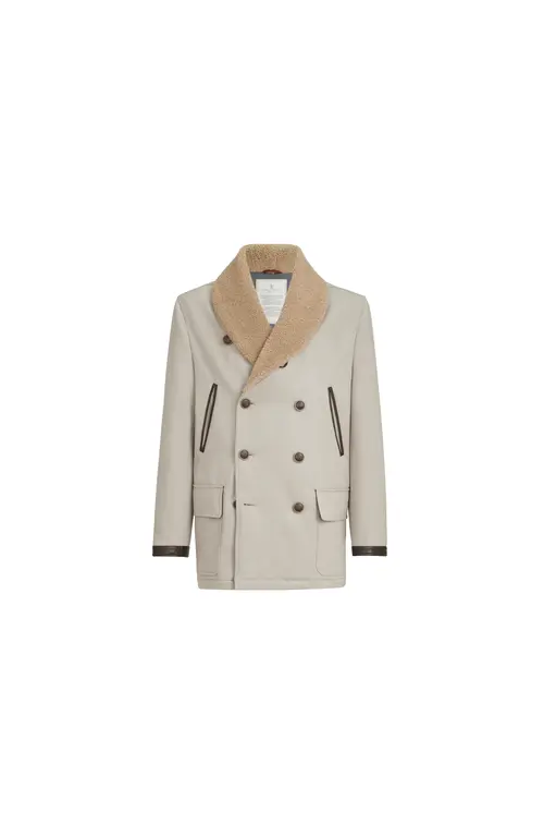 Brunello Cucinelli Wool And Cashmere Cavalry Coat With Shearling Collar And Thermore® Padding