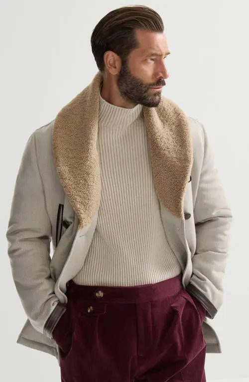 Brunello Cucinelli Wool And Cashmere Cavalry Coat With Shearling Collar And Thermore® Padding