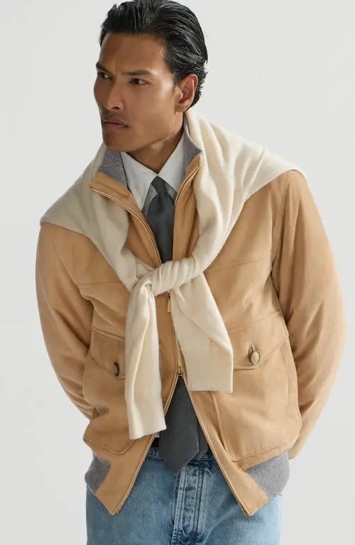 Brunello Cucinelli Suede Bomber Jacket With Thermore® Padding