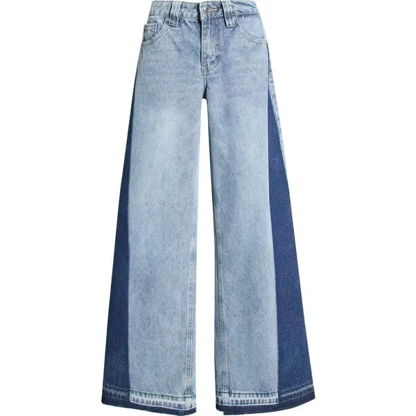 FADE OUT LOUD Maya Two-tone Mid Rise Ultra Wide Leg Jeans - Indigo
