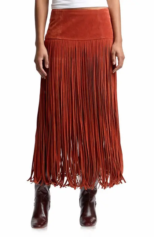Avec Les Filles Fringe Maxi Skirt - Red
