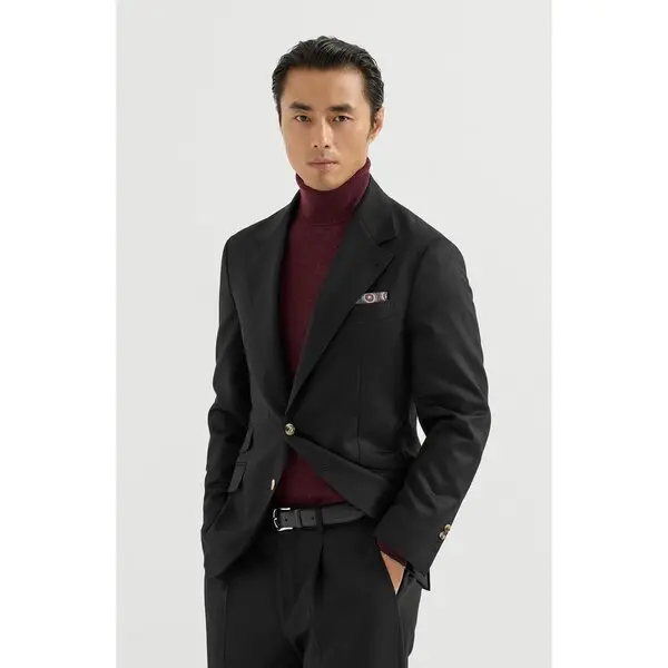 Brunello Cucinelli Virgin Wool Flannel Deconstructed Cavallo Blazer - Black