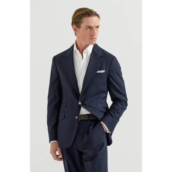 Brunello Cucinelli Virgin Wool Flannel Deconstructed Cavallo Blazer - Blue