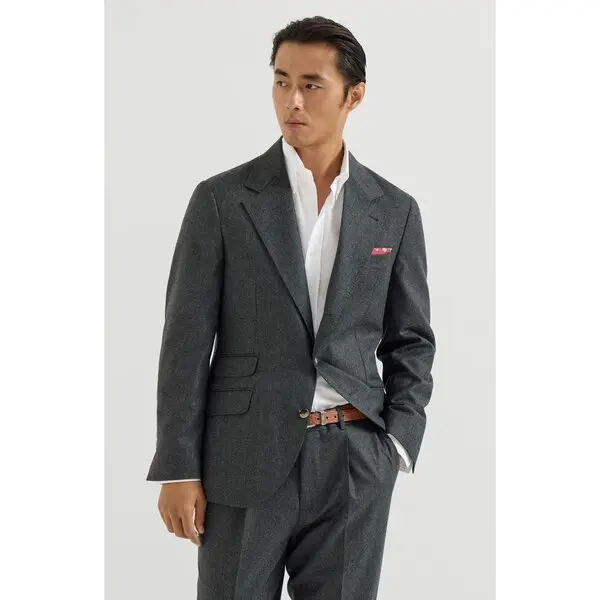 Brunello Cucinelli Virgin Wool Flannel Deconstructed Cavallo Blazer - Dark Grey
