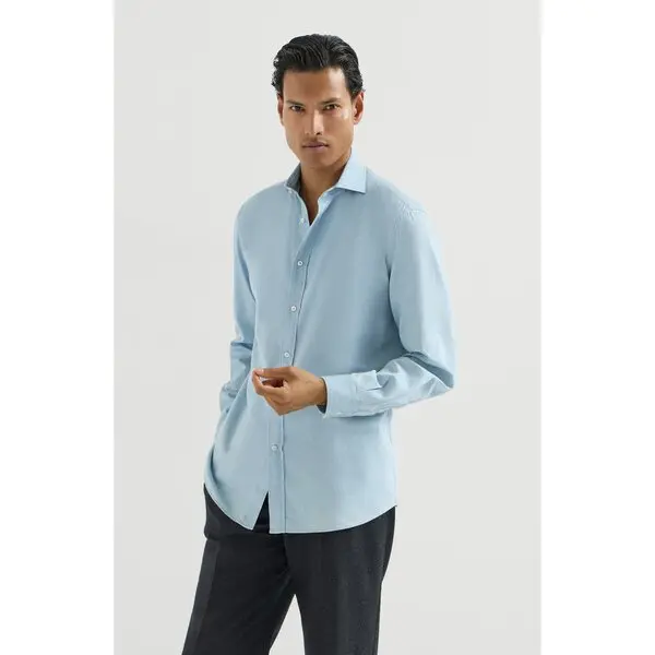Brunello Cucinelli Lightweight Denim Shirt With Spread Collar - Light Denim
