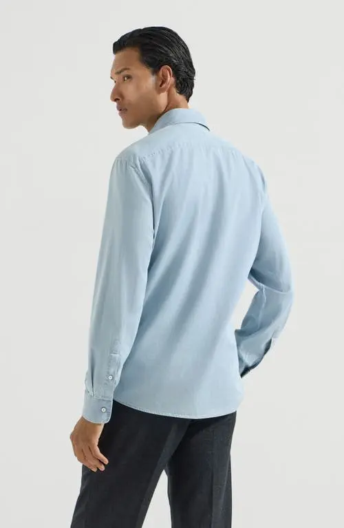 Brunello Cucinelli Lightweight Denim Shirt With Spread Collar - Light Denim