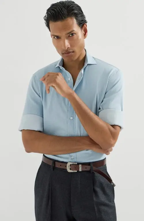 Brunello Cucinelli Lightweight Denim Shirt With Spread Collar - Light Denim