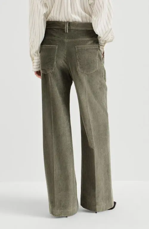 Brunello Cucinelli Cotton Corduroy Trousers With Monili - Origano
