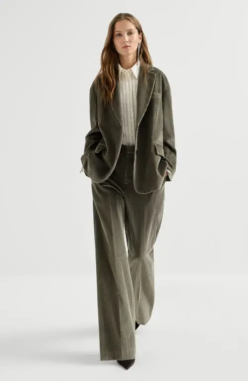 Brunello Cucinelli Cotton Corduroy Trousers With Monili - Origano