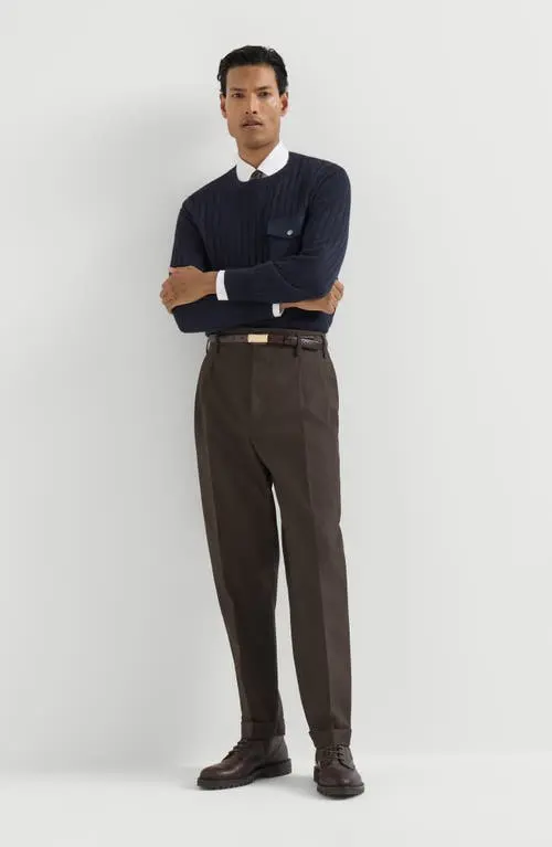 Brunello Cucinelli Virgin Wool Diagonal Trousers With Double Pleats