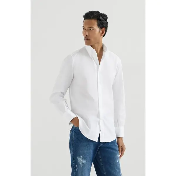 Brunello Cucinelli Twill Shirt With Button-down Collar - White