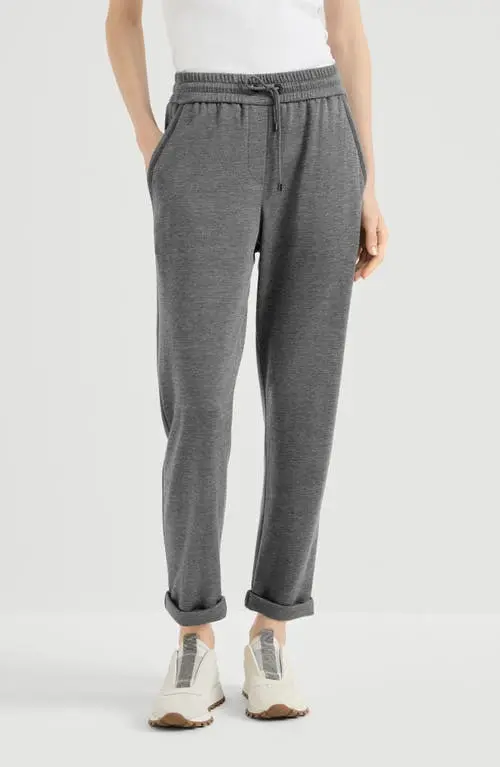 Brunello Cucinelli Cotton And Silk Interlock Trousers With Shiny Pocket Detail - Dark Grey