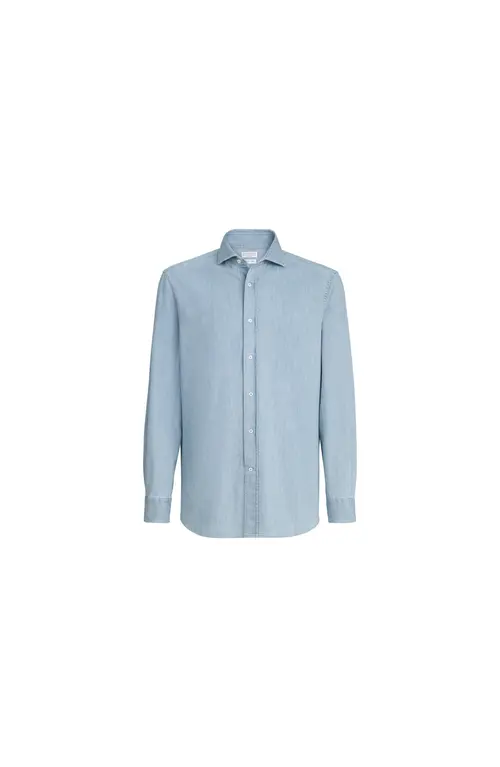 Brunello Cucinelli Lightweight Denim Shirt With Spread Collar - Light Blue Denim