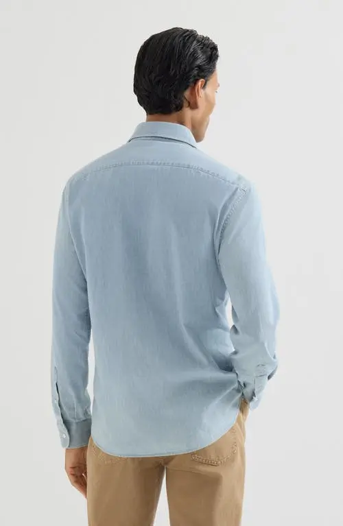 Brunello Cucinelli Lightweight Denim Shirt With Spread Collar - Light Blue Denim